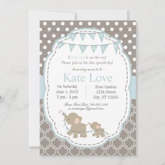 Baby Boy Elephant Shower Invitation - Blue | Zazzle