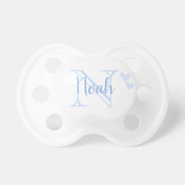 Baby Boy First Name Blue Monogram Heart Pacifier | Zazzle