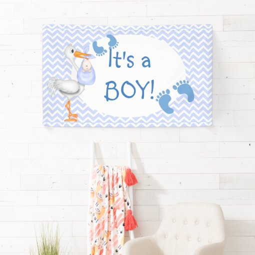 Baby Boy, Footprints, Stork, Custom Banner | Zazzle