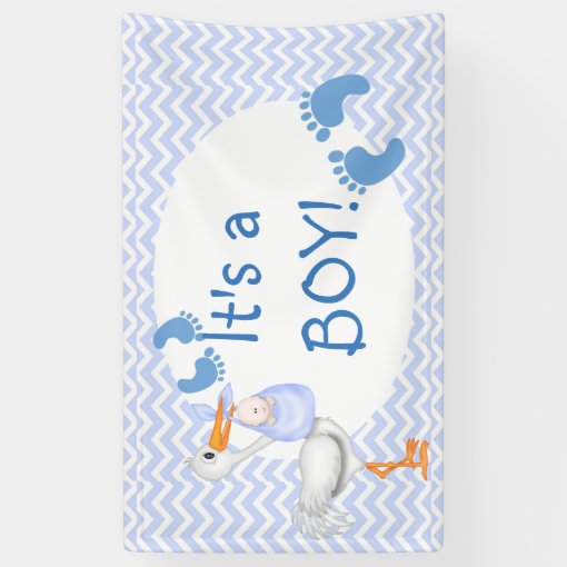 Baby Boy, Footprints, Stork, Custom Banner | Zazzle