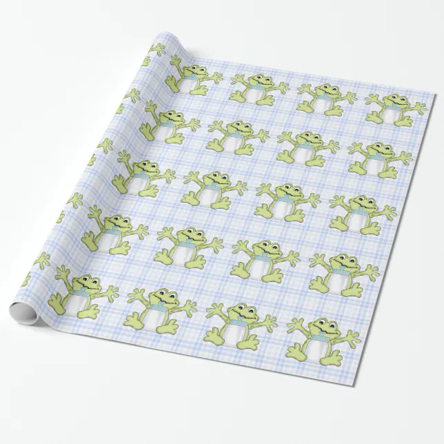 Baby Boy Frog cartoon glossy wrapping paper | Zazzle