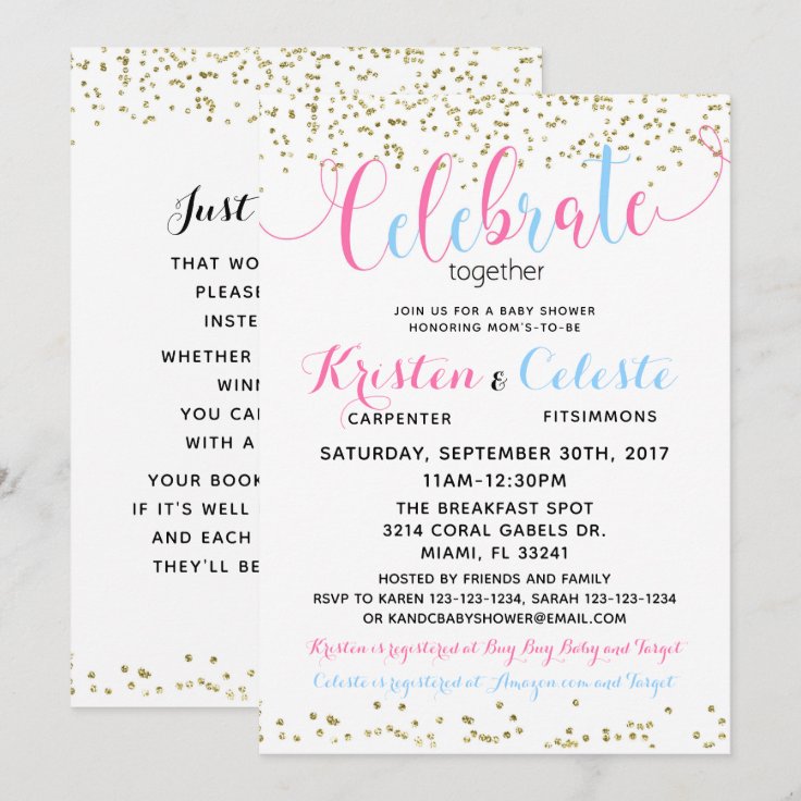 Baby Boy Girl Combined Joint Friends Baby Shower Invitation | Zazzle
