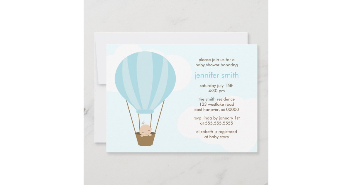 Baby Boy in Blue Balloon Invitation | Zazzle