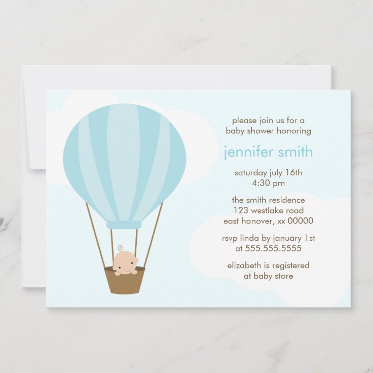 Baby Boy in Blue Balloon Invitation | Zazzle