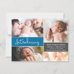Baby Boy Photo Blue Birth Announcement | Zazzle