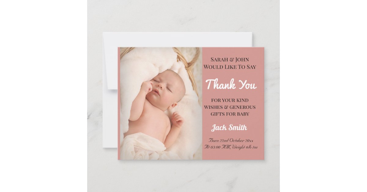 Baby Boy Rose Gold Birth Announcement Thank You | Zazzle