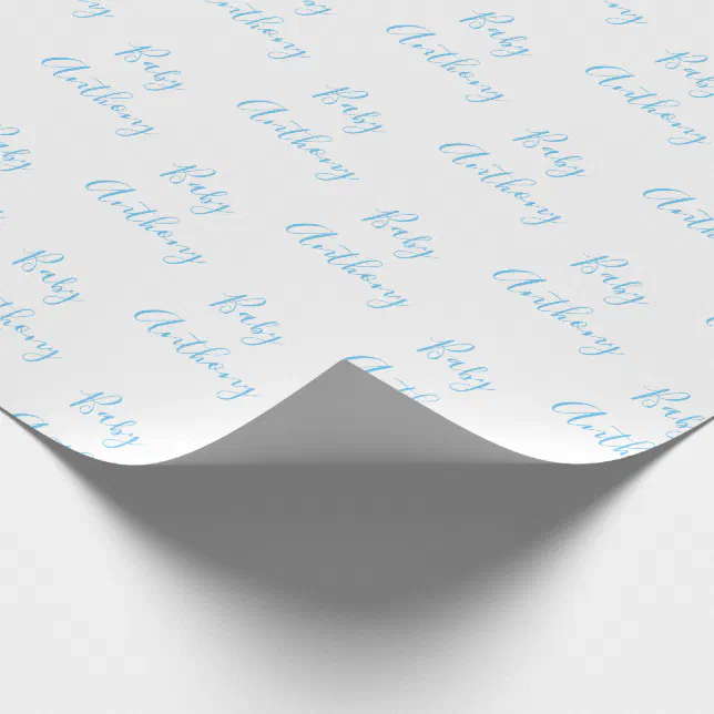 Baby Boy Script Blue Shower Personalized Name Wrapping Paper | Zazzle