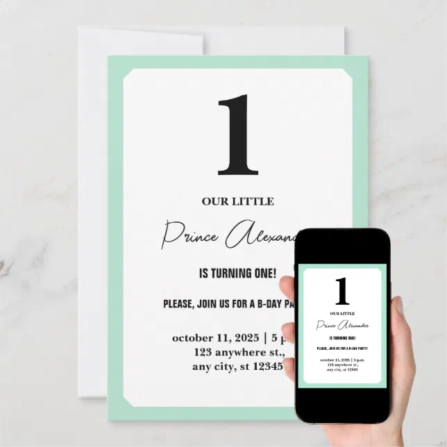 Baby Boy Turning One Simple Elegant 1st Birthday Invitation | Zazzle