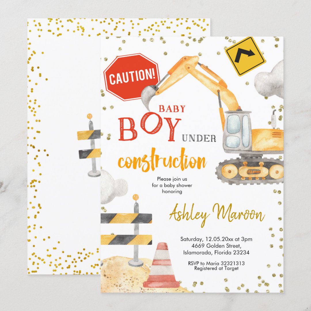 Baby Boy Under Construction Baby Shower Invitation | Zazzle