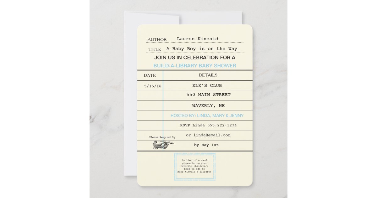Baby Boy Vintage Library Card Book Shower | Zazzle