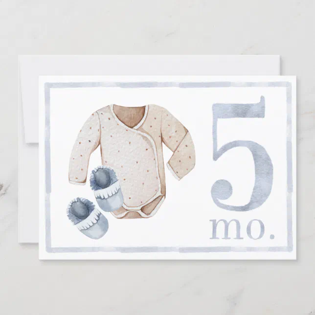 Baby Boy Watercolor Milestone Five Month Old Card | Zazzle
