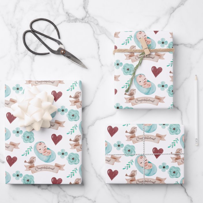 Baby Boy Wrapping Paper Flat Sheet Set of 3 | Zazzle.com