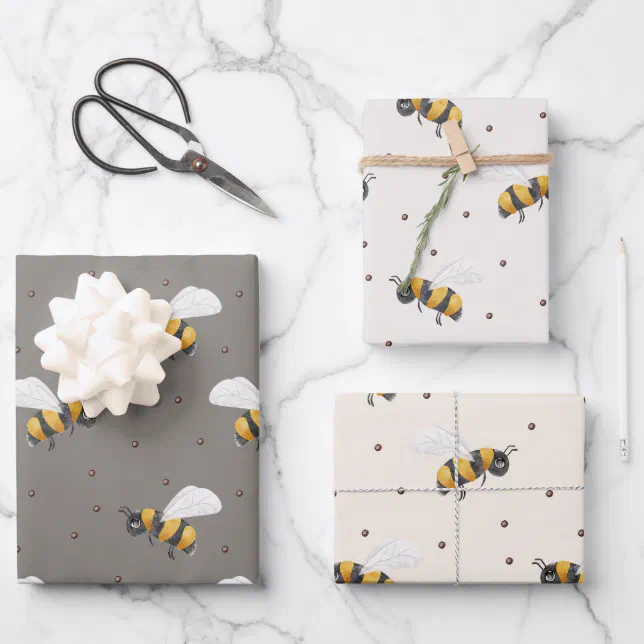 Baby Boy Yellow and Black Bees Wrapping Paper Sheets | Zazzle