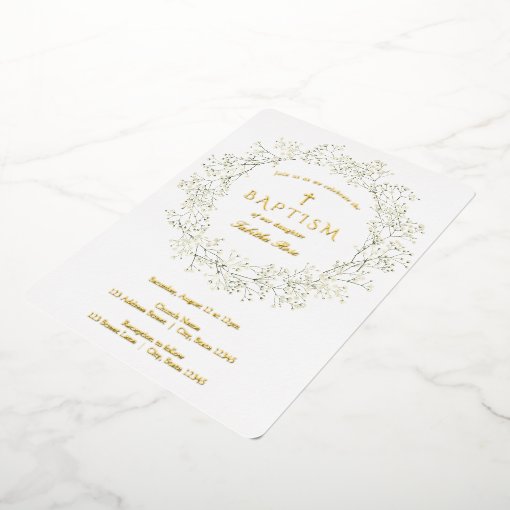 Baby Breath Flowers Baptism Invitation Foil Invitation | Zazzle