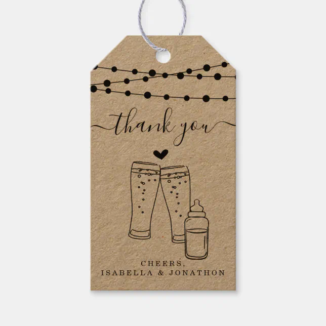 Baby Brewing Beer Toast Thank You - Rustic Kraft Gift Tags | Zazzle