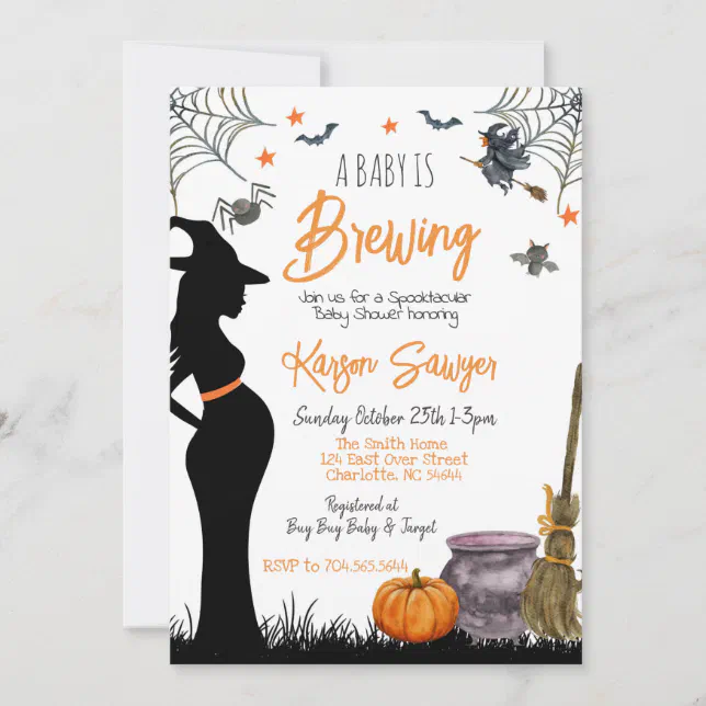 Baby Brewing Halloween Baby Shower Invitation | Zazzle