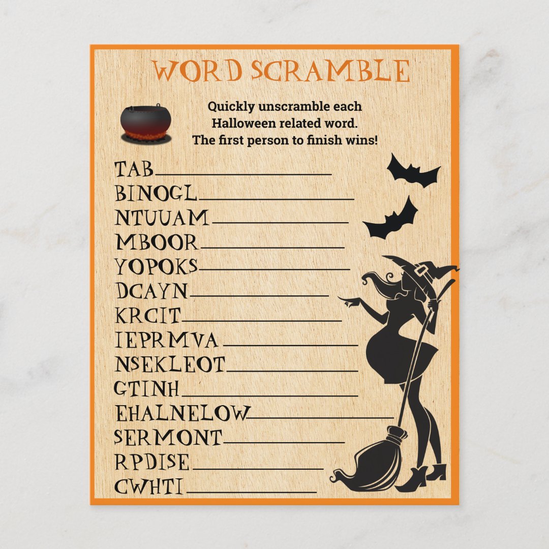 Baby Brewing Shower Halloween Witch Scramble Game | Zazzle