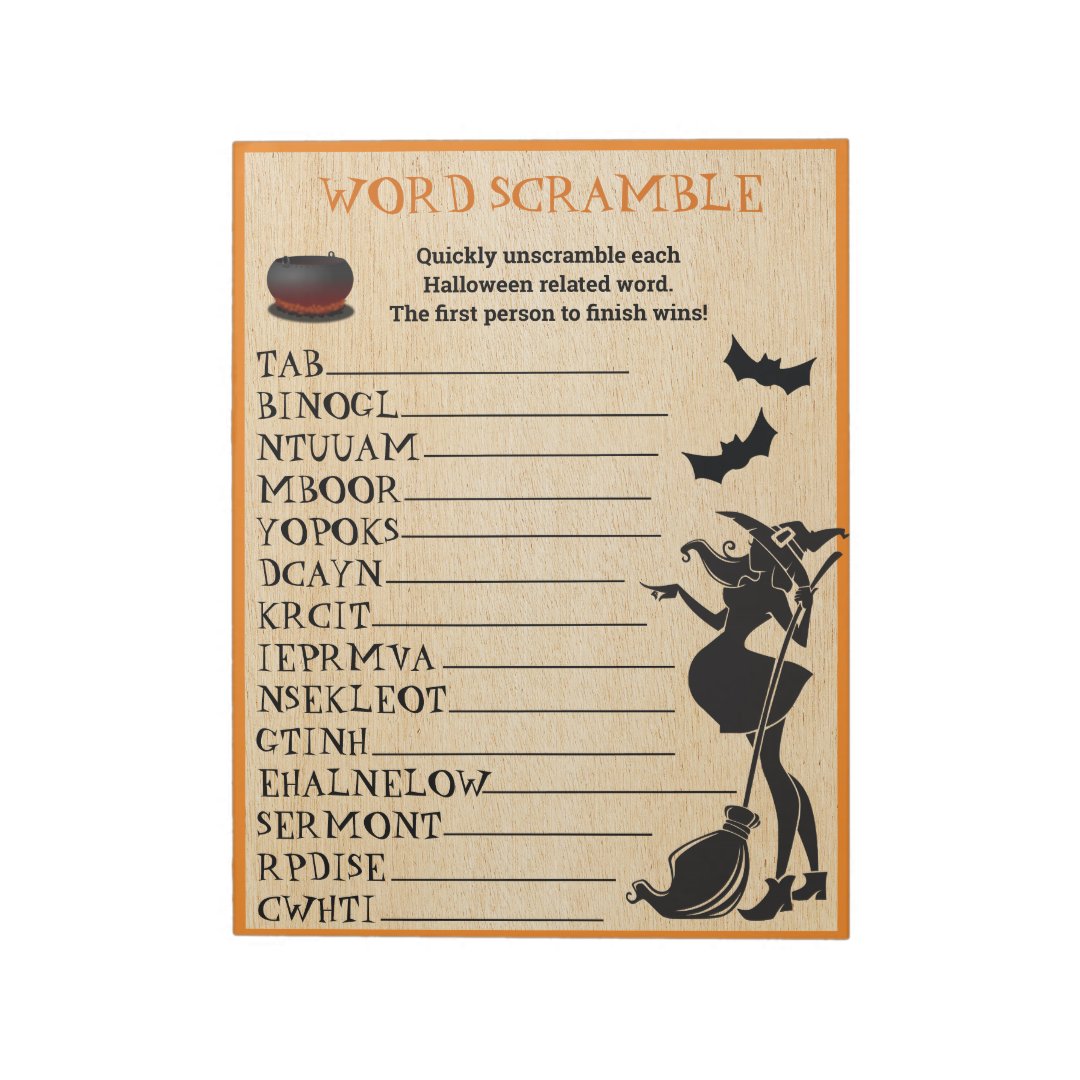 Baby Brewing Shower Halloween Witch Scramble Game Notepad | Zazzle