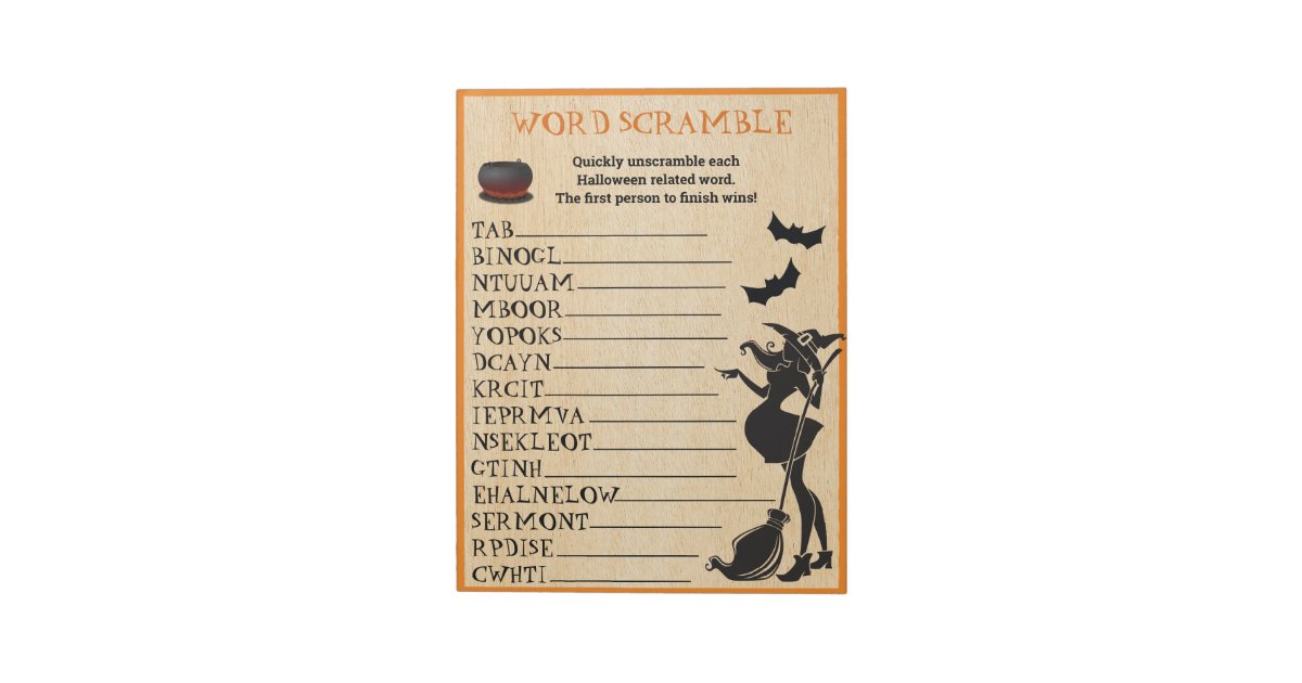 Baby Brewing Shower Halloween Witch Scramble Game Notepad | Zazzle