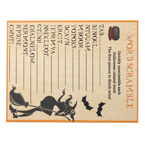 Baby Brewing Shower Halloween Witch Scramble Game Notepad | Zazzle