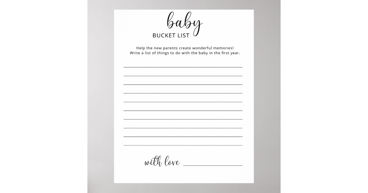 Baby bucket list poster | Zazzle