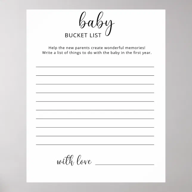 Baby bucket list poster | Zazzle