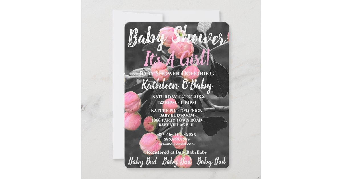 BABY BUD PHOTO BABY GIRL SHOWER INVITATION | Zazzle