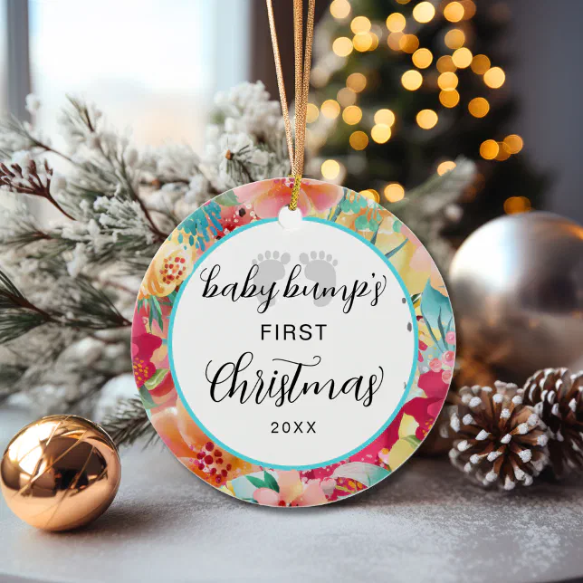 Baby Bump's First Christmas Footprint Holiday Ceramic Ornament | Zazzle