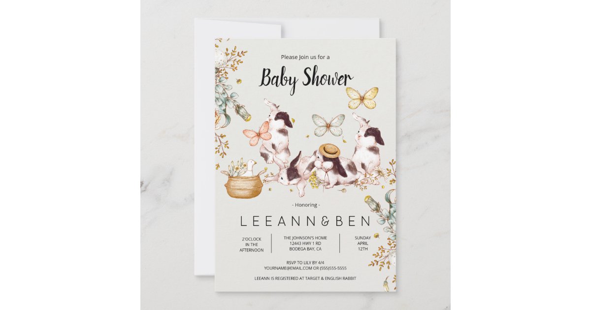 Baby Bunnies Rustic Country Baby Shower Invitation | Zazzle