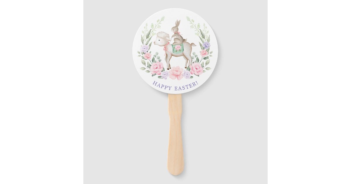Baby Bunny & Lamb Spring Flowers Easter Party Hand Fan | Zazzle