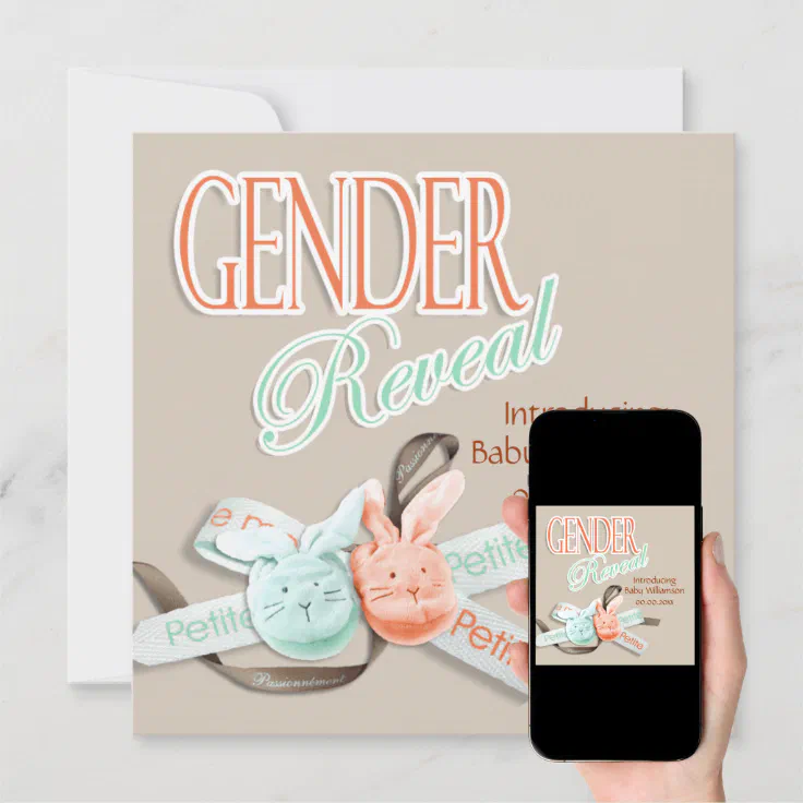 Baby bunny rabbit gender reveal invitation | Zazzle