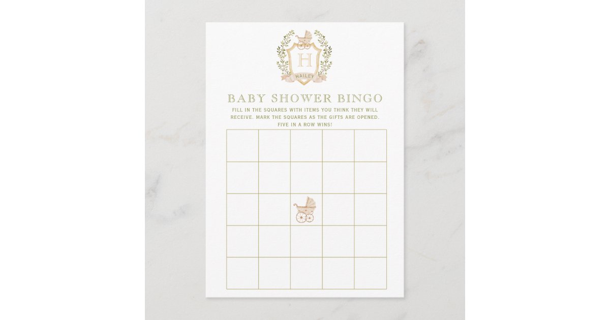 Baby Carriage Crest | Baby Shower Bingo Game Enclosure Card | Zazzle