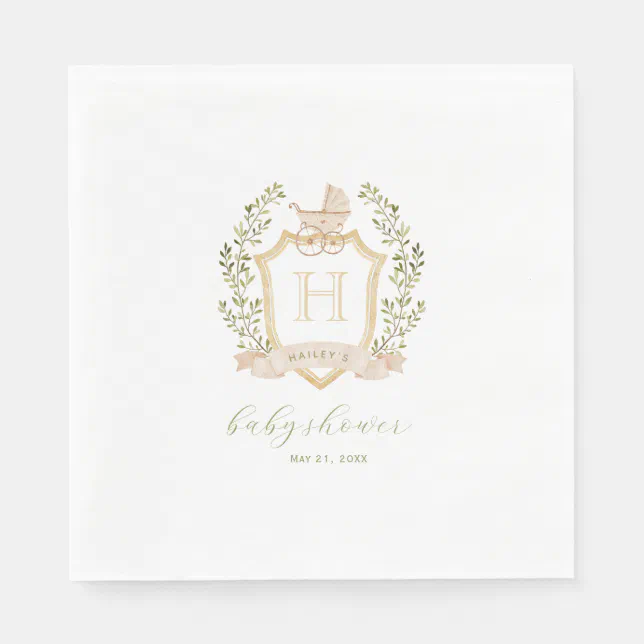 Baby Carriage Crest Monogram | Neutral Baby Shower Napkins | Zazzle