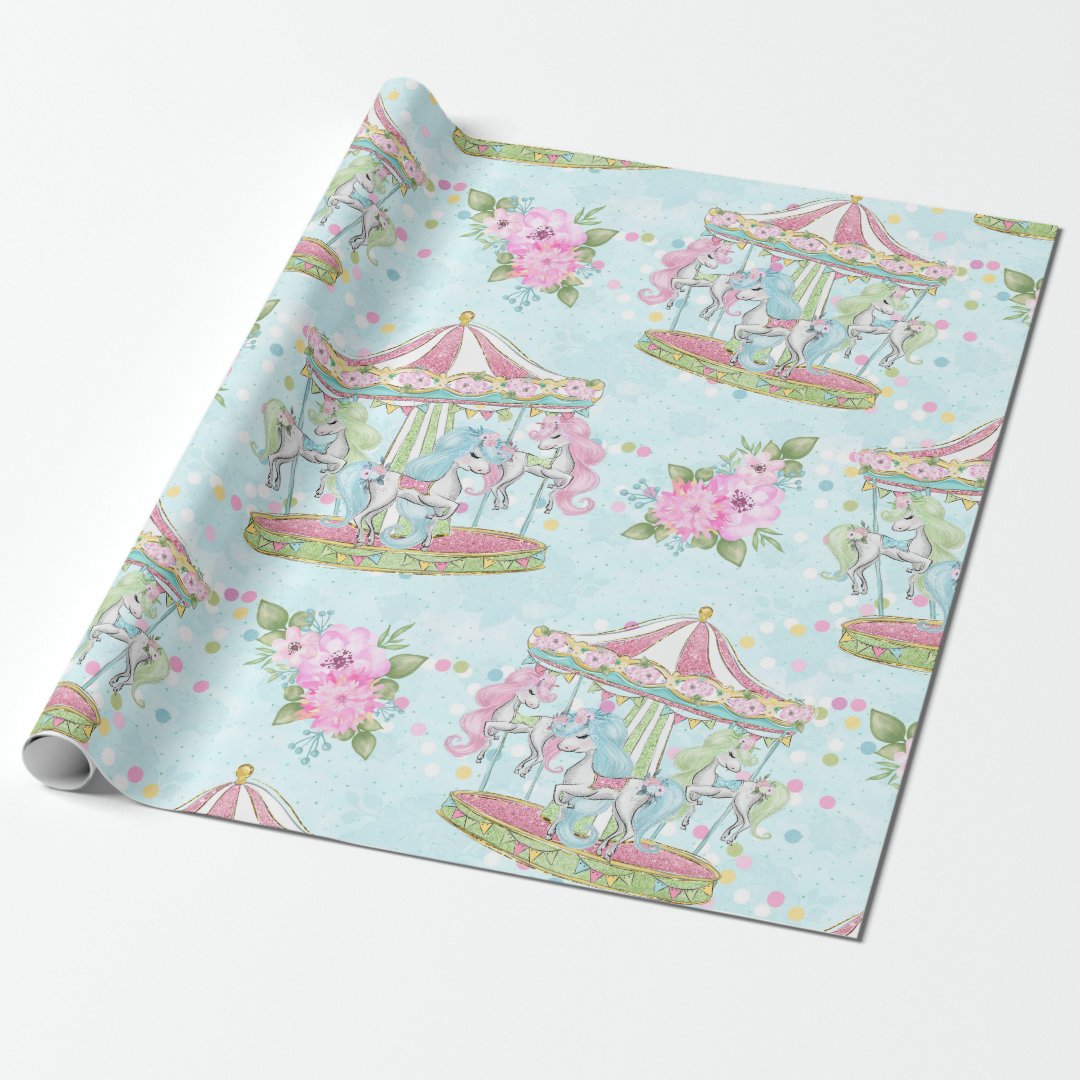 Baby Circus Theme Carousel Ponies Wrapping Paper | Zazzle