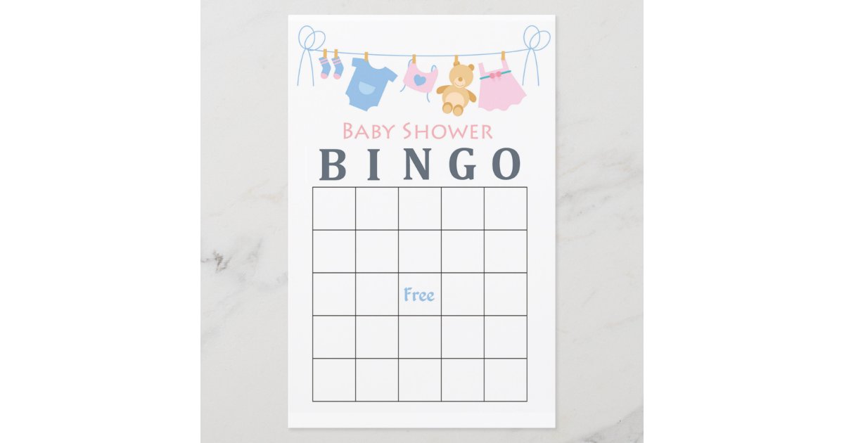 Baby Clothesline baby shower bingo card | Zazzle
