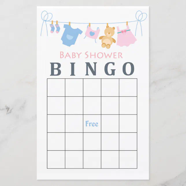 Baby Clothesline baby shower bingo card | Zazzle