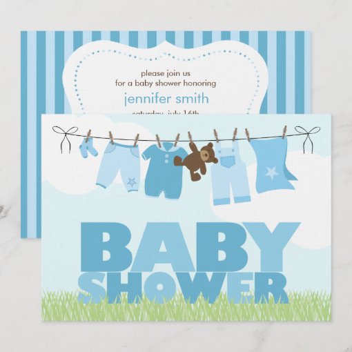 Baby Clothesline {blue} Boys Baby Shower Invitation | Zazzle