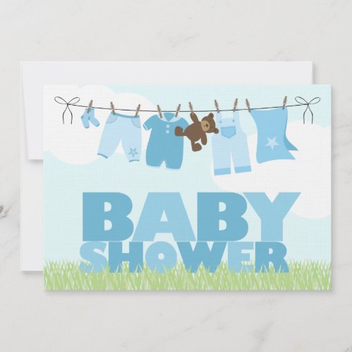 Baby Clothesline {blue} Boys Baby Shower Invitation | Zazzle