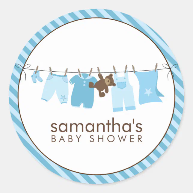 Baby Clothesline {blue} Classic Round Sticker | Zazzle