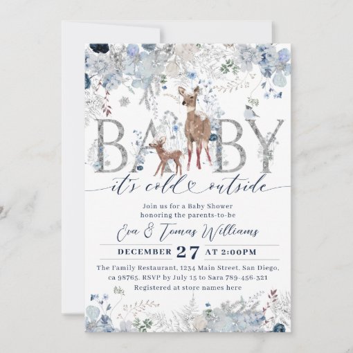 Baby cold outside Floral & Deer Baby Boy Shower Invitation | Zazzle