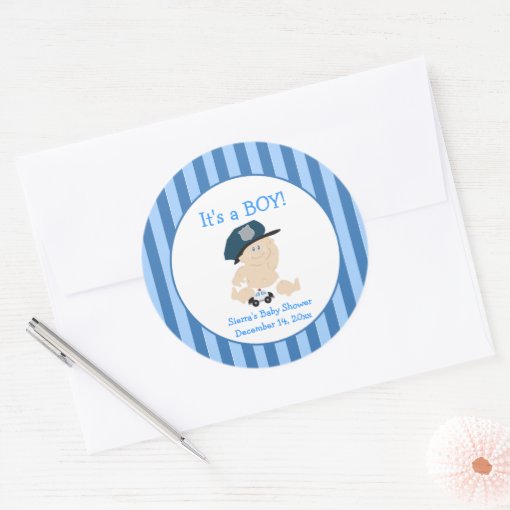 Baby Cop Police (Stripe) Custom Favor Sticker | Zazzle