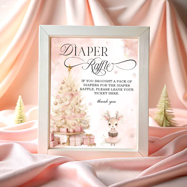 Baby Deer Blush Pink Gold Winter Diaper Raffle Poster | Zazzle