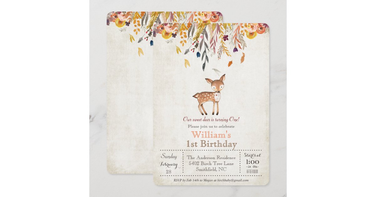 Baby Deer Fall 1st Birthday Invitation | Zazzle