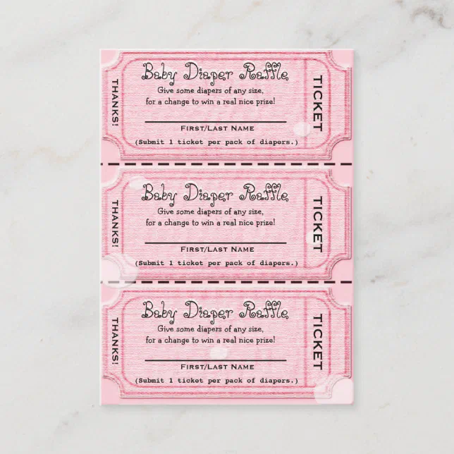 Baby Diaper Raffle Tickets Pink Enclosure Card | Zazzle