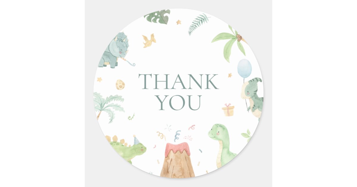 Baby Dino Thank You Sticker | Zazzle