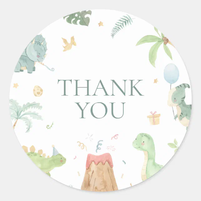 Baby Dino Thank You Sticker | Zazzle