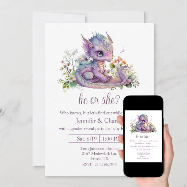 Baby Dragon Gender Reveal Party Invitation | Zazzle
