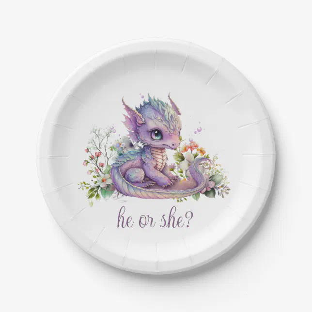 Baby Dragon Gender Reveal Party Paper Plates | Zazzle
