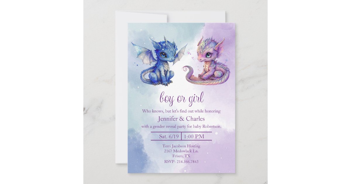 Baby Dragons Gender Reveal Party Invitation | Zazzle