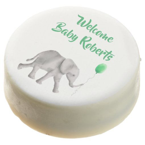 Baby Elephant Baby Shower, Green Balloon Chocolate Covered Oreo | Zazzle